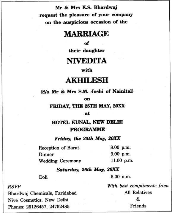 Sample Invitations: Formal and Informal - English Language for Grade 12 ...