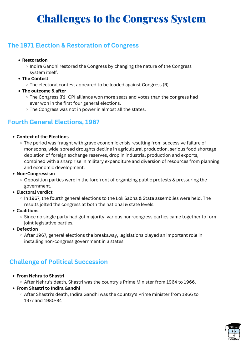 Mind Map: Challenges to and Restoration of Congress System | Political ...