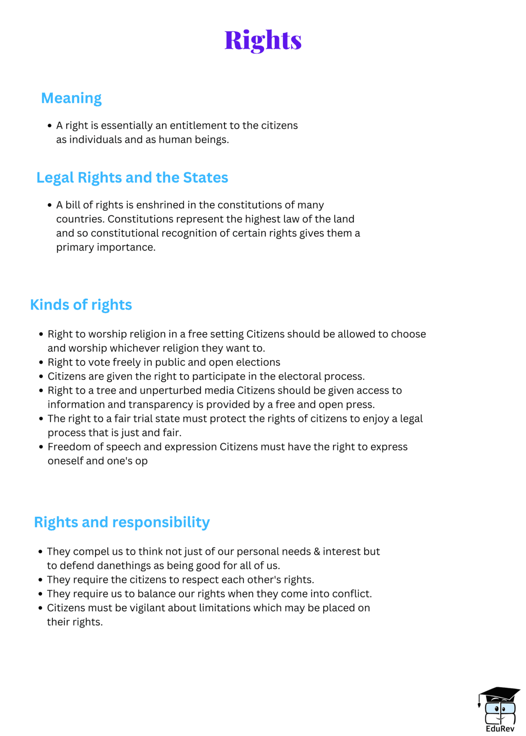 Mind Map: Rights | Political Science Class 11 - Humanities/Arts