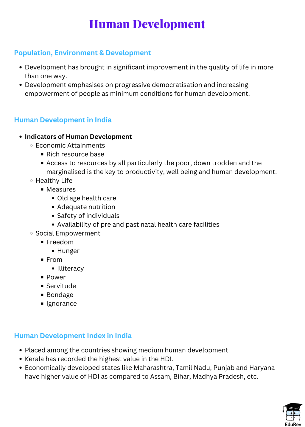 Mind Map: Human Development | Geography Class 12 - Humanities/Arts