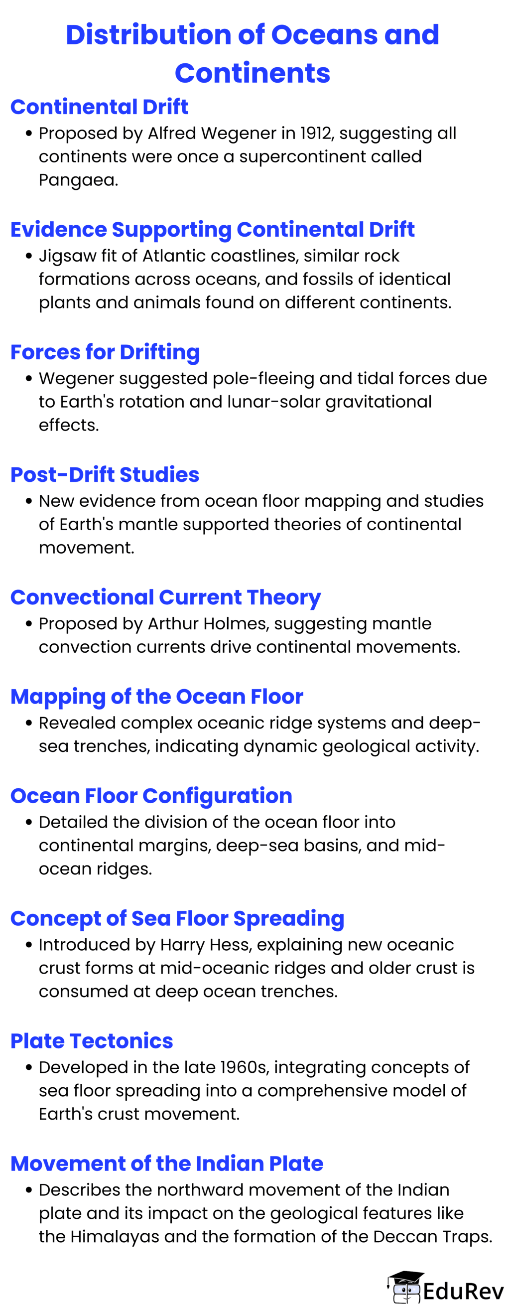 Mind Map: Distribution of Oceans and Continents - Geography Class 11 - Humanities/Arts PDF Download