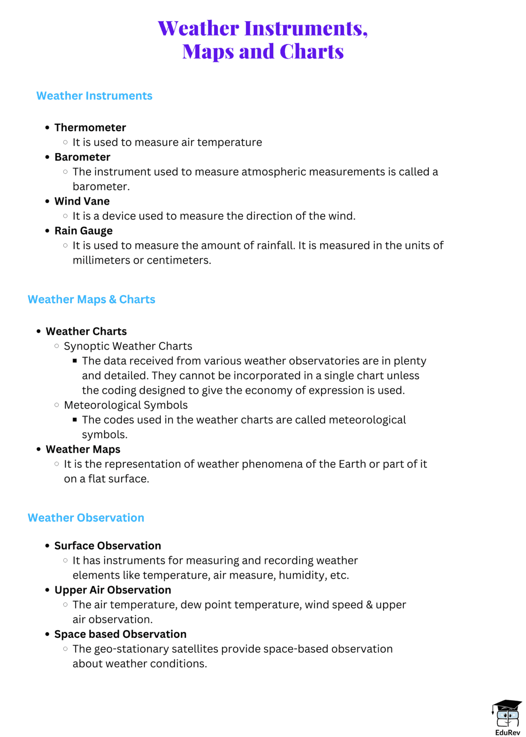 Mind Map: Weather Instruments, Maps and Charts - Geography Class 11 ...