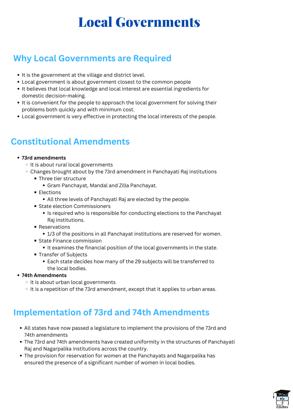 Mind Map: Local Governments - Political Science Class 11 - Humanities ...