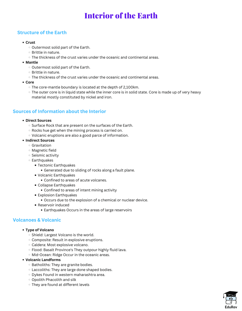 Mind Map: Interior of the Earth - Geography Class 11 - Humanities/Arts ...
