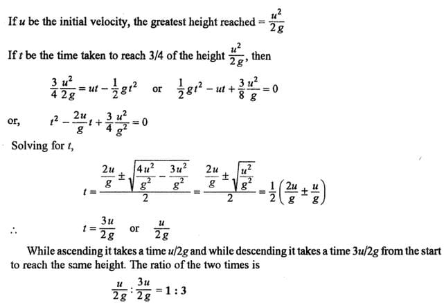 A particle is projected vertically upward. Prove that it will be at 3/4 ...