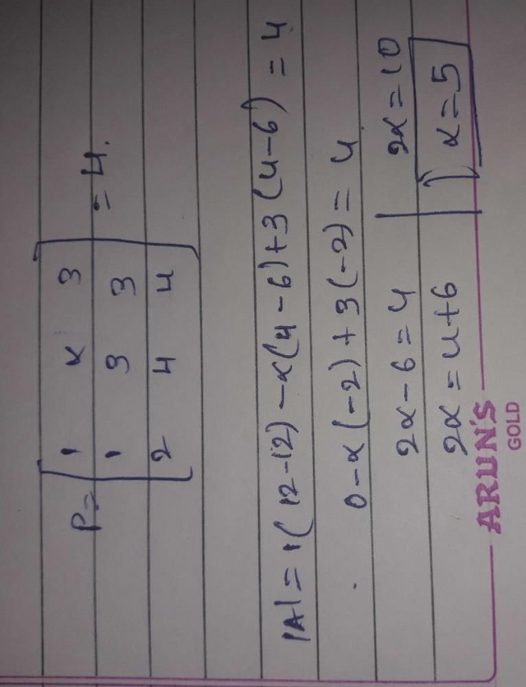 If is the adjoint of a 3 andtimes; 3 matrix A and -A- = 4, then andalpha; is equal to :a)4b)11c ...