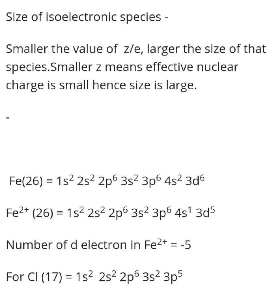 The number of d-electrons in Fe2+ (Z = 26) is not equal to the number ...