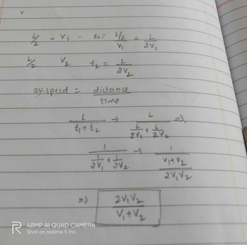 A vehicle travels half the distance L with speed V1and the otherhalf ...