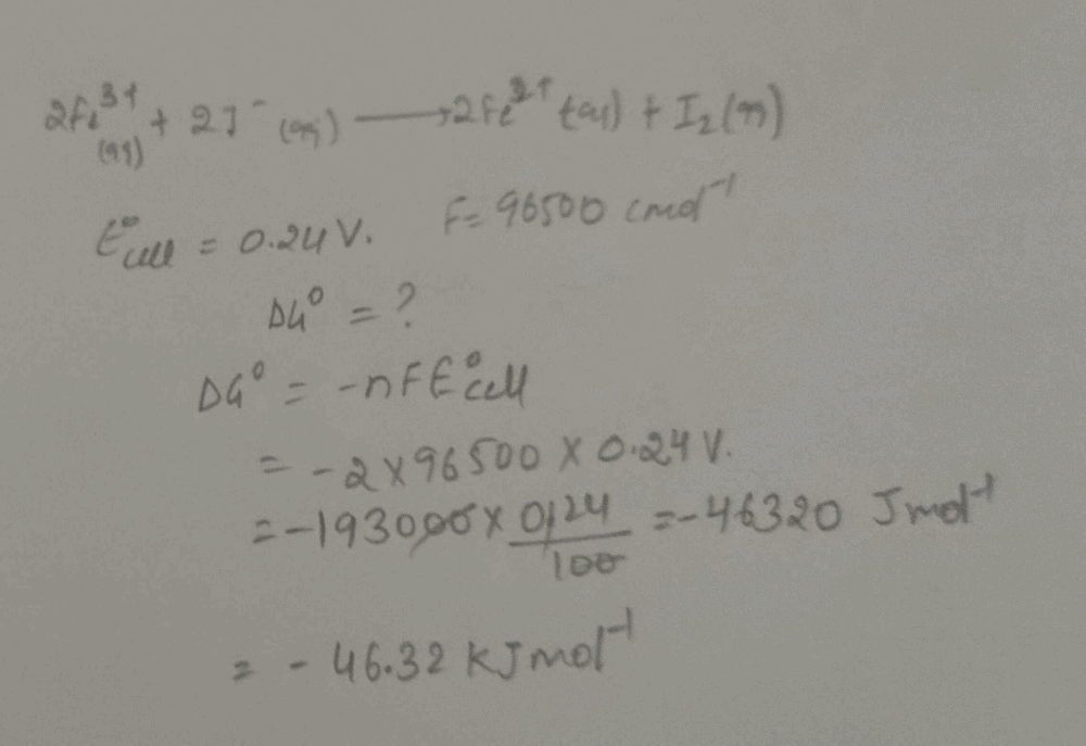 For the cell reactionat 298 K. The standard Gibbsenergy of the cell ...
