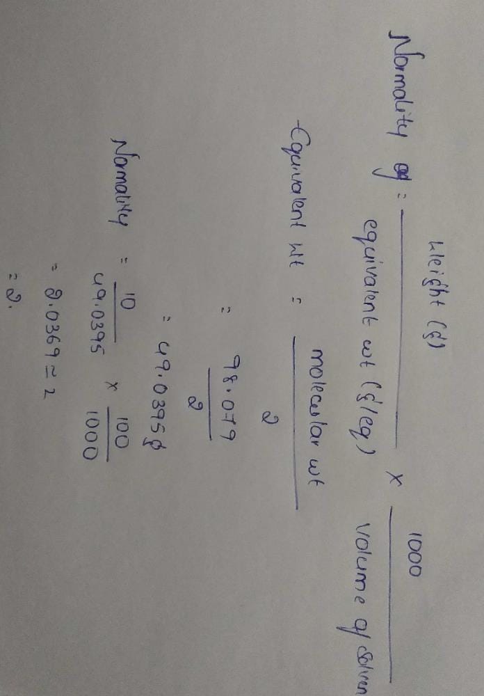 Normality of10%(w/v)H2SO4 solutions is nearly (A)0.1(b)0.2(c)0.5(d)2 ...