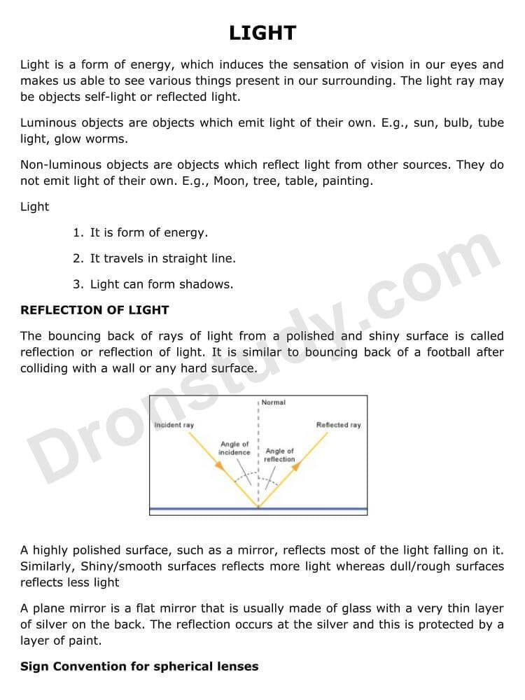 NOTES OF LIGHT CLASS 10 PDF Download