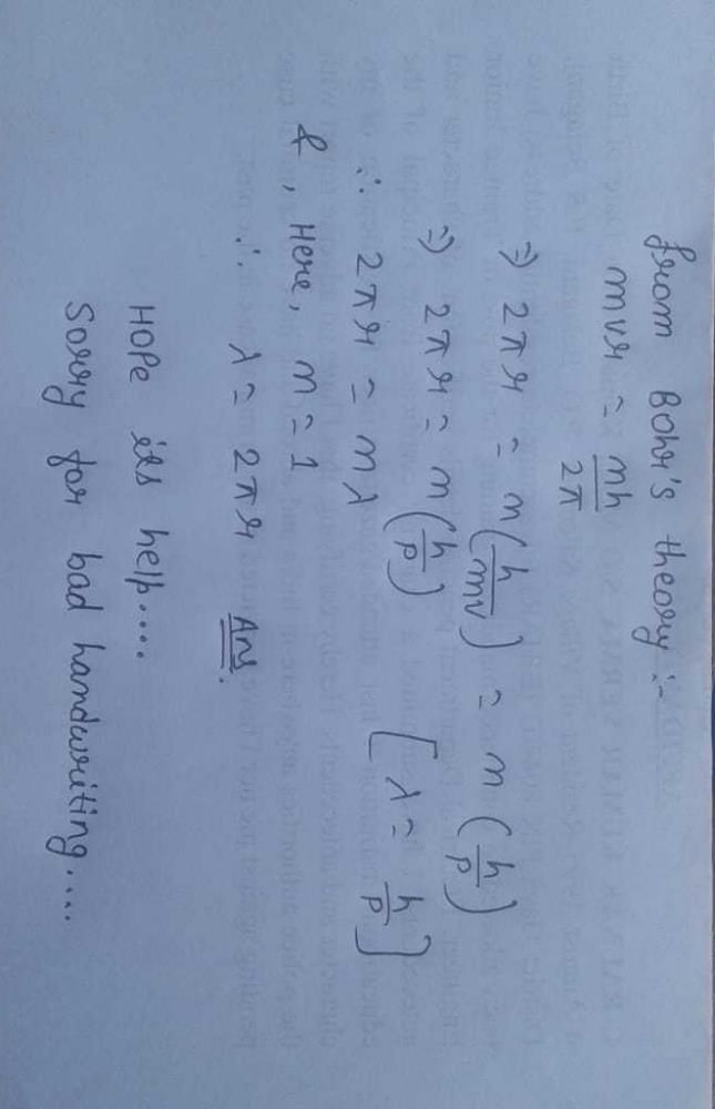 For The Bohrs First Orbit Of Circumference2andpi R The De Broglie