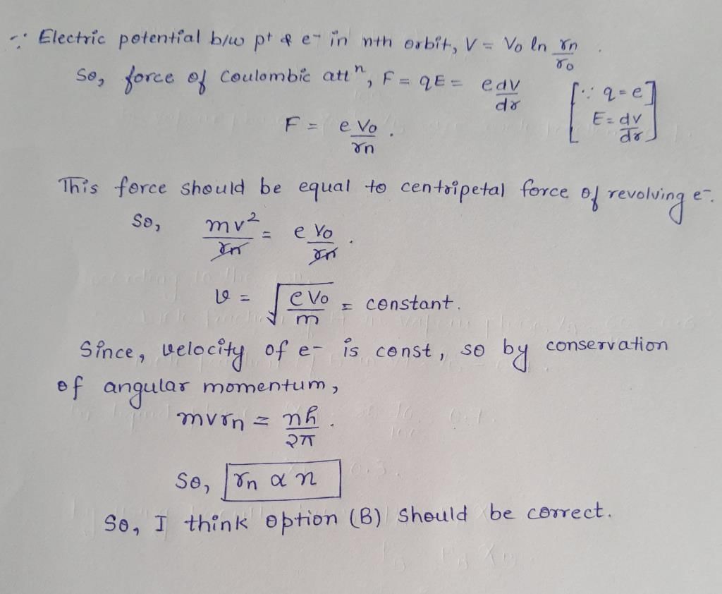 The Electric Potential Between A Proton And An Electron Is Given As U