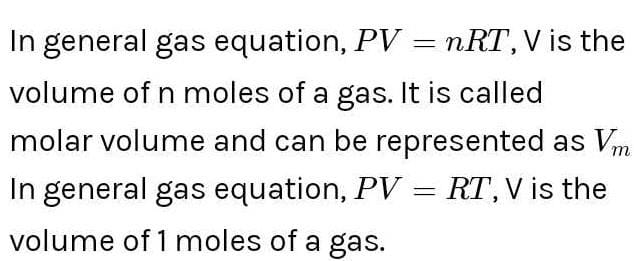 The equation for an ideal gas is PV = RT, where V represents the volume ...