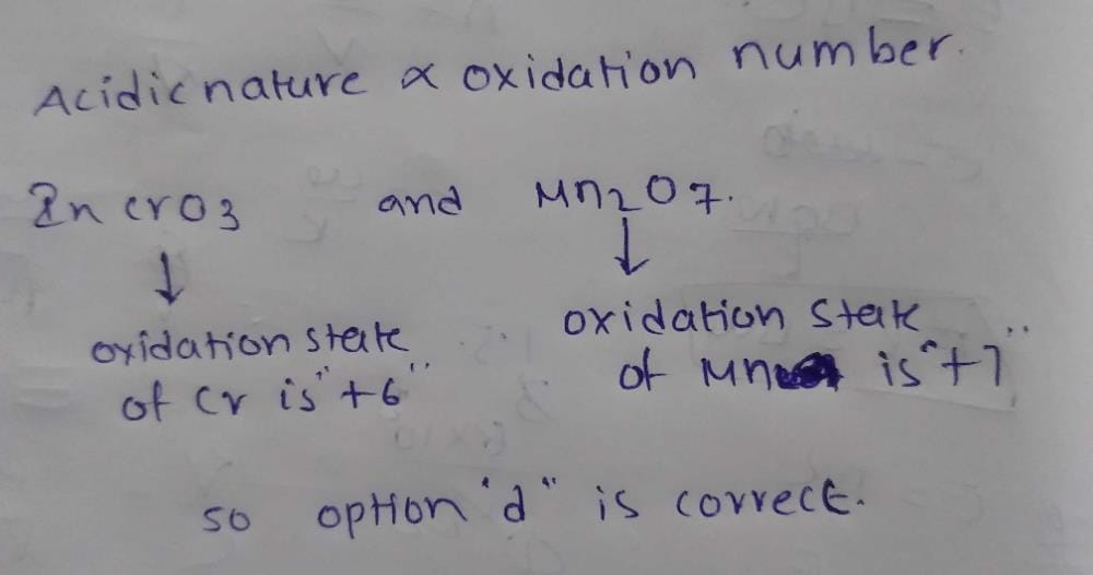 A group of acidic oxide isa)Na2O, Al2O3b)ZnO, Al2O3c)Li2O, MgOd)CrO3 ...