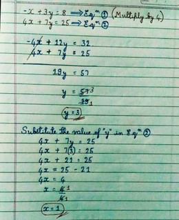 Solve The Linear Equation By Eliminating x substitution Method x 