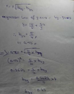 If 4y 5x 15 Is The Regression Line Of Y On X And The Coefficient Of