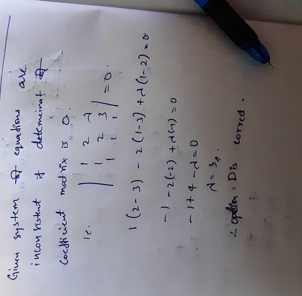 The system of equations x+y+z=6, x+2y+3z=10. x+2y+andlambda;z=12 is ...