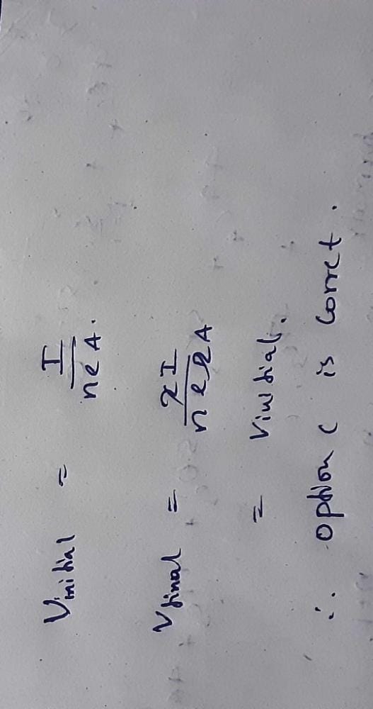 When the currentiis flowing through a conductor, the drift velocity isv ...