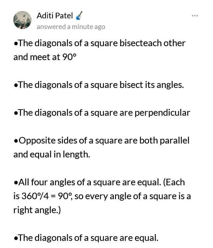 What are the properties of square? - EduRev Class 8 Question