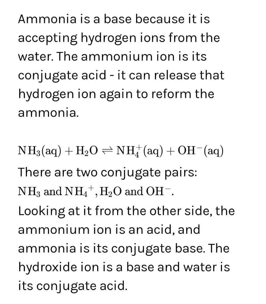 Ammonium ion isa)a conjugate acidb)a conjugate basec)neither an acid ...