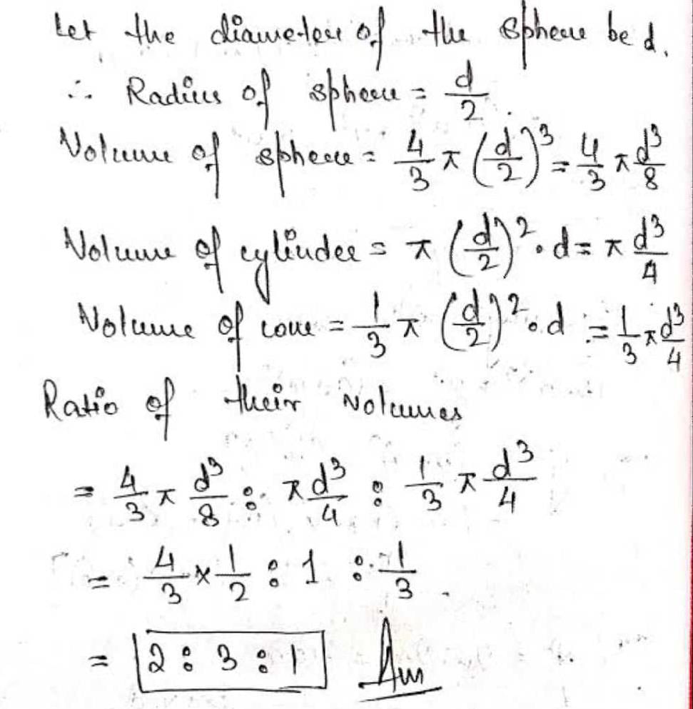 A sphere, a cylinder and a cone are of the same radius and same height ...