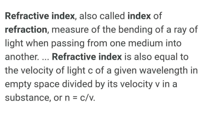 what is meant by refractive index - EduRev Class 10 Question