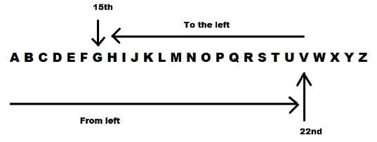 Directions: Find the 8th letter to the right to the 17th letter from ...
