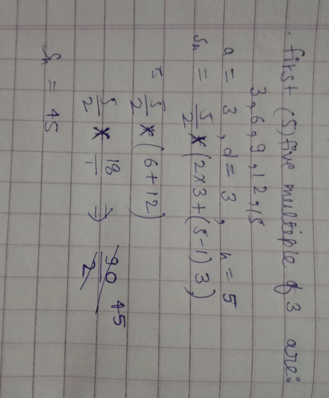 The sum of first five multiples of 3 isa)45b)55c)65d)75Correct answer ...