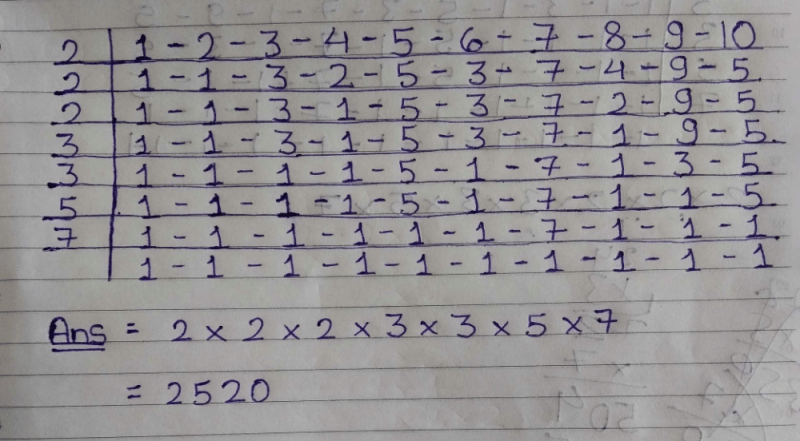 The Least Number That Is Divisible By All The Numbers From 1 To 10 Both Inclusive Is A