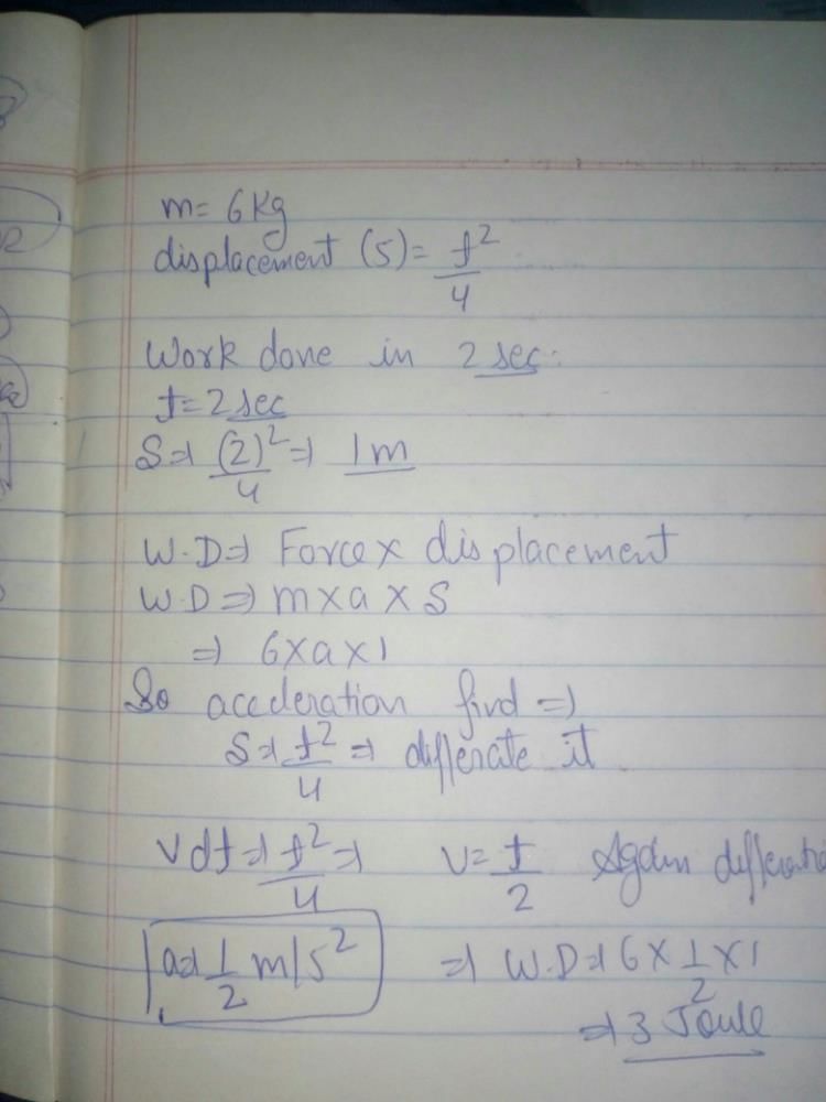 A Body Of Mass 6kg Is Under A Force Which Causes Displacement In It