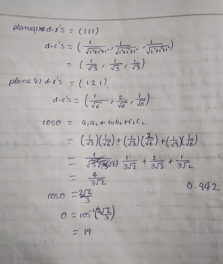 In a cubic unit cell, the angle between normal to the planes (111) and ...