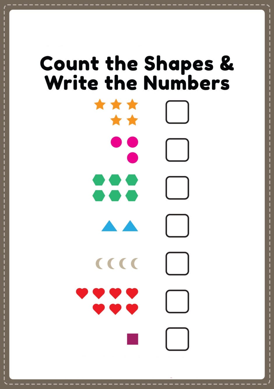 Worksheet: Count Shapes (up to 5) - 1 - Maths for LKG PDF Download