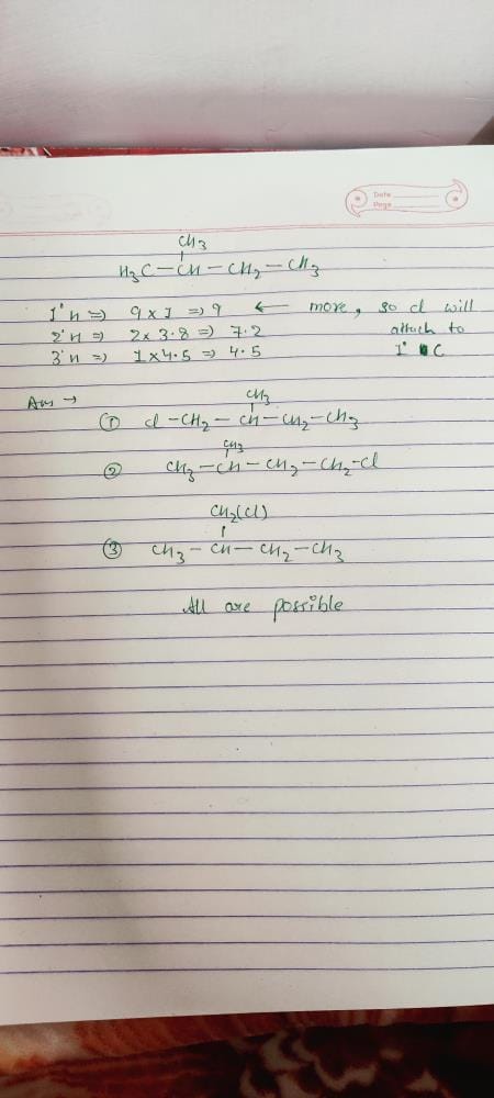 Reaction of 2 methyl butane with cl2? - EduRev NEET Question