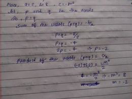 If The Roots Of The Equation 2x2 8x M3 0 Are Equal Then Value Of M