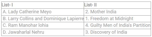 Match List - I with List - II and select the correct answer using the codes given below the ...