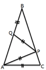 Triangle ABC is isosceles with base AC. Points P and Q are respectively in CB and AB such that ...