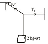 A body of weight 2kg is suspended as shown in the figure. The tension ...