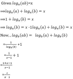 If loga(ab) = x, then what is logb(ab) equal to?a)b)c)d)Correct answer ...